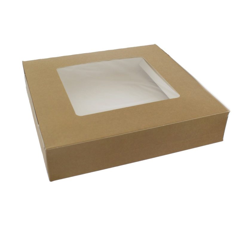 Brown Kraft Tart Box With Window Hinged - Catex Catering Disposables